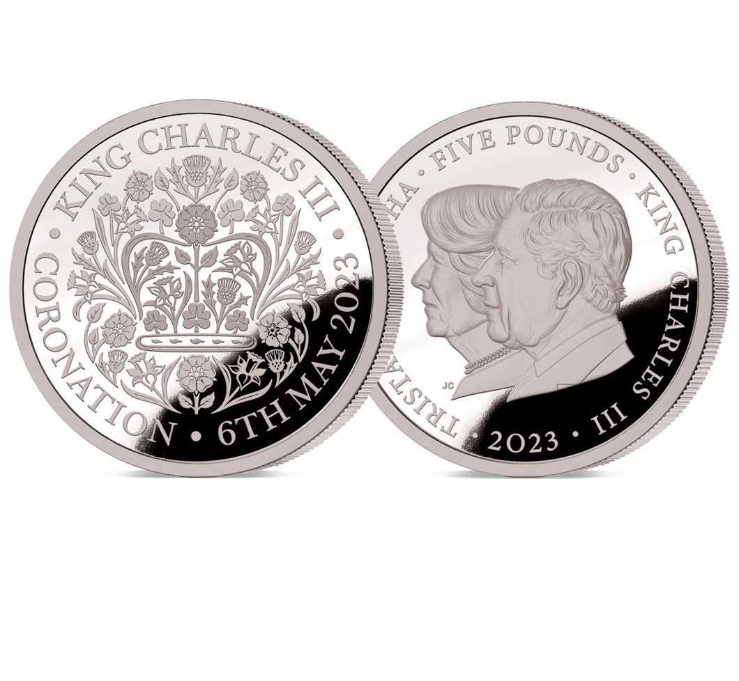 The 2023 King Charles III Double Portrait Silver Five Pound - Sterling Mint